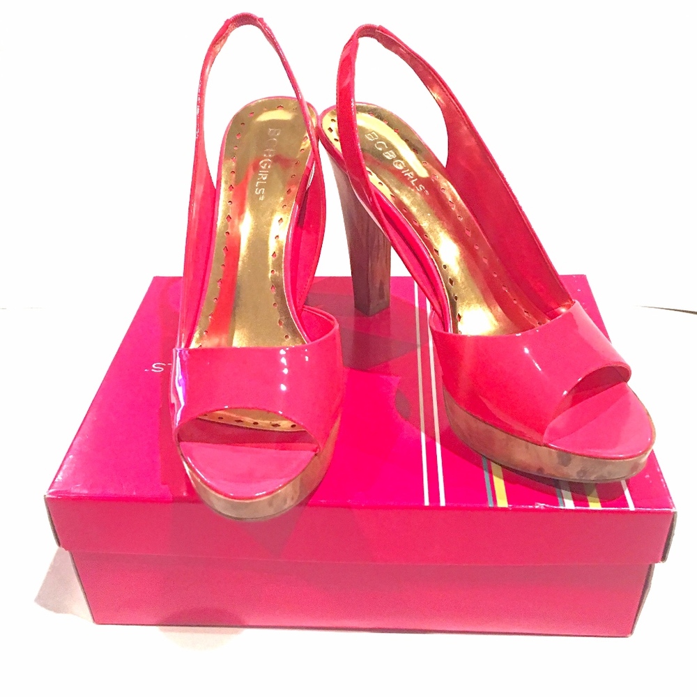 Bcbgirls Watermelon Pink/Coral Wood High Heel Shoe - Gem